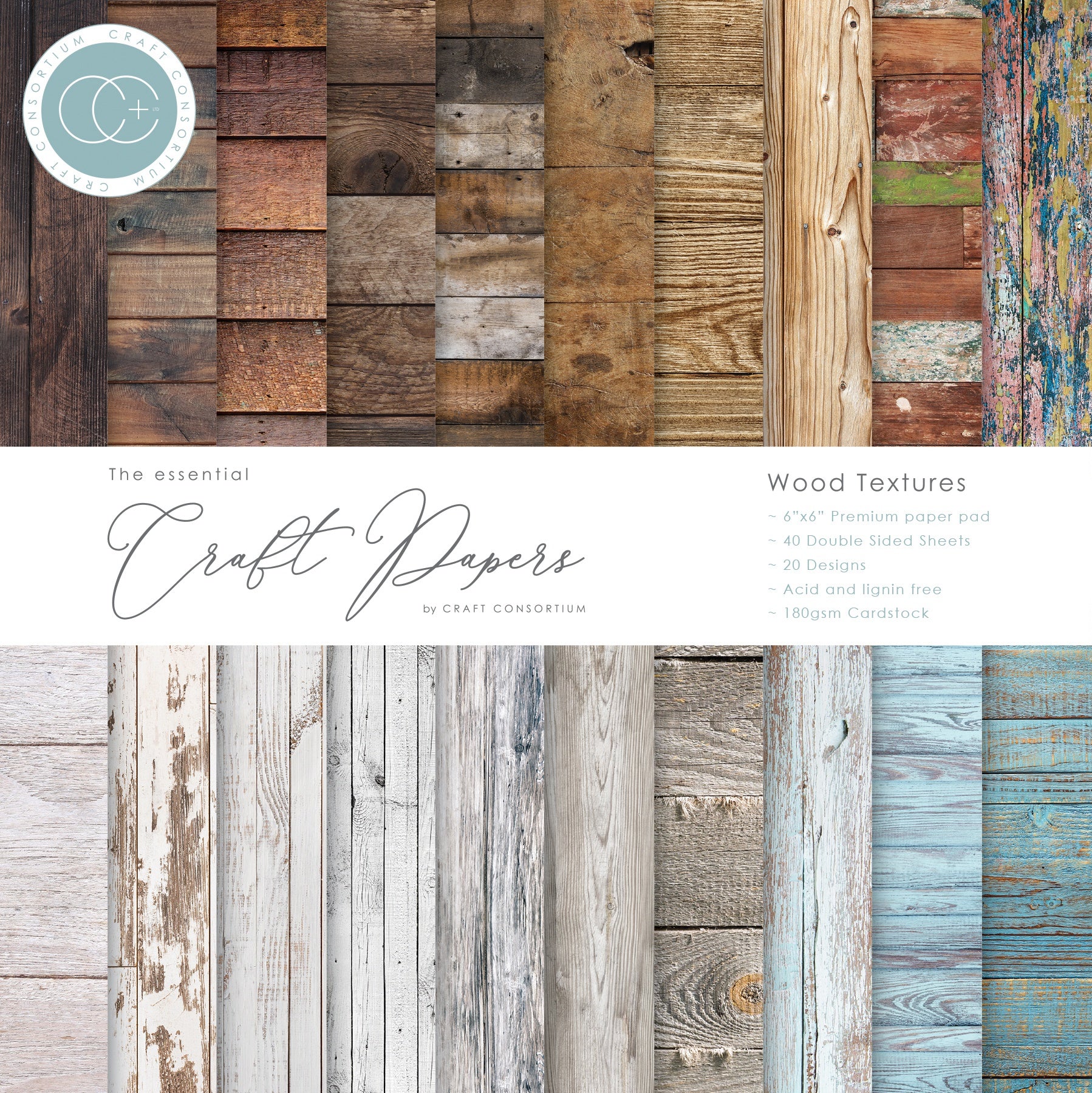 Craft Consortium Double-Sided 6"X6" Paper Pad - Wood Textures- 40 shee ...