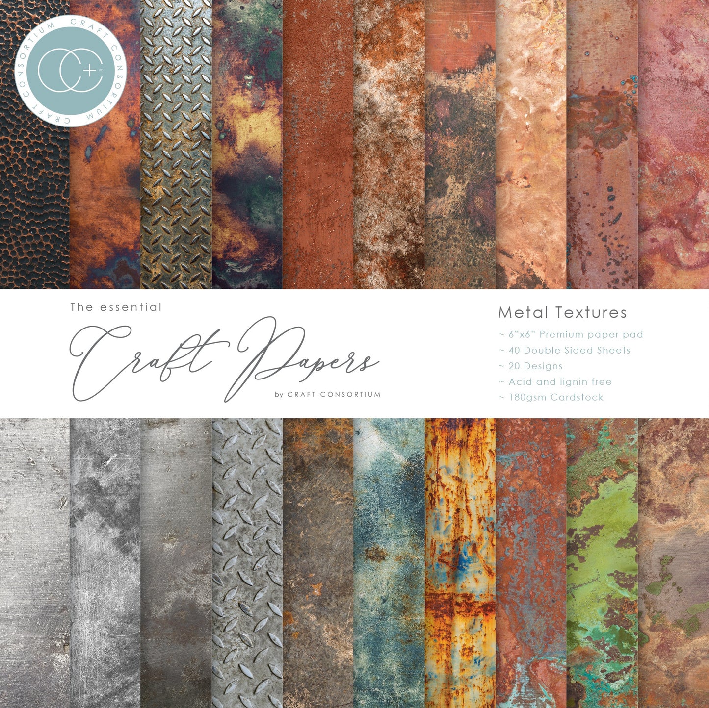 Craft Consortium Double-Sided 6"X6" Paper Pad - Metal Textures - 40 sh ...
