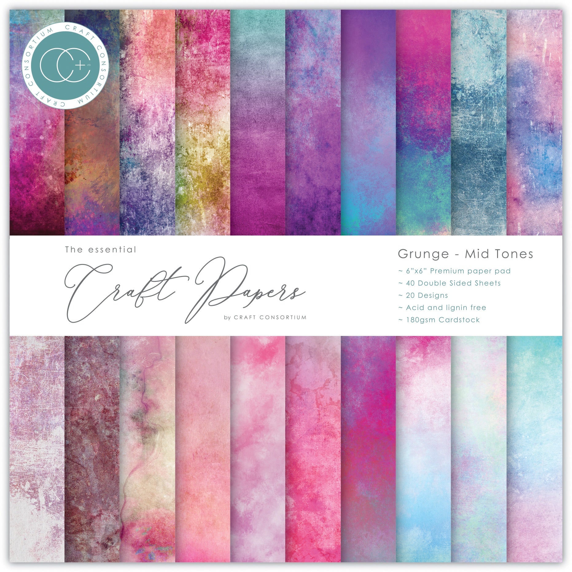 Craft Consortium Double-Sided 6"X6" Paper Pad - Grunge Mid-tones - 40 ...