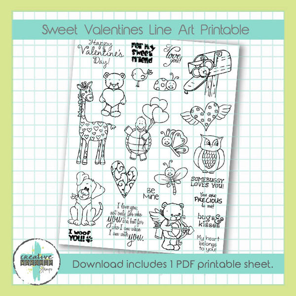 Sweet Valentines Line Art Printable PDF – Creative Worship Stamps